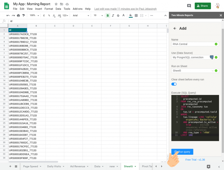 How to get PostgreSQL data to Google Sheets - Two Minute Reports